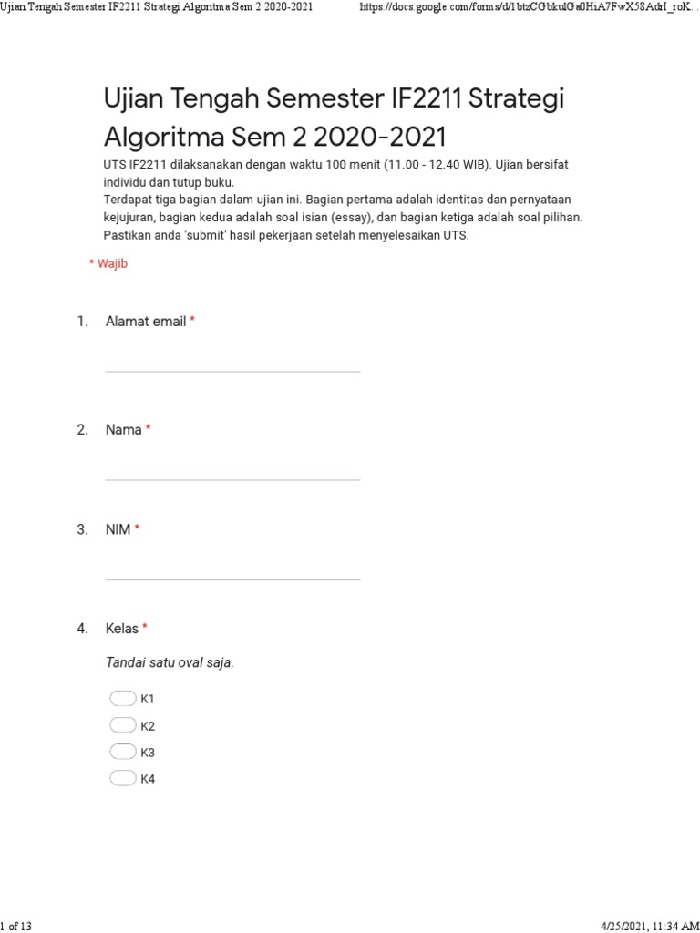 Soal Dan Jawaban UTS Stima 2021 | PDF