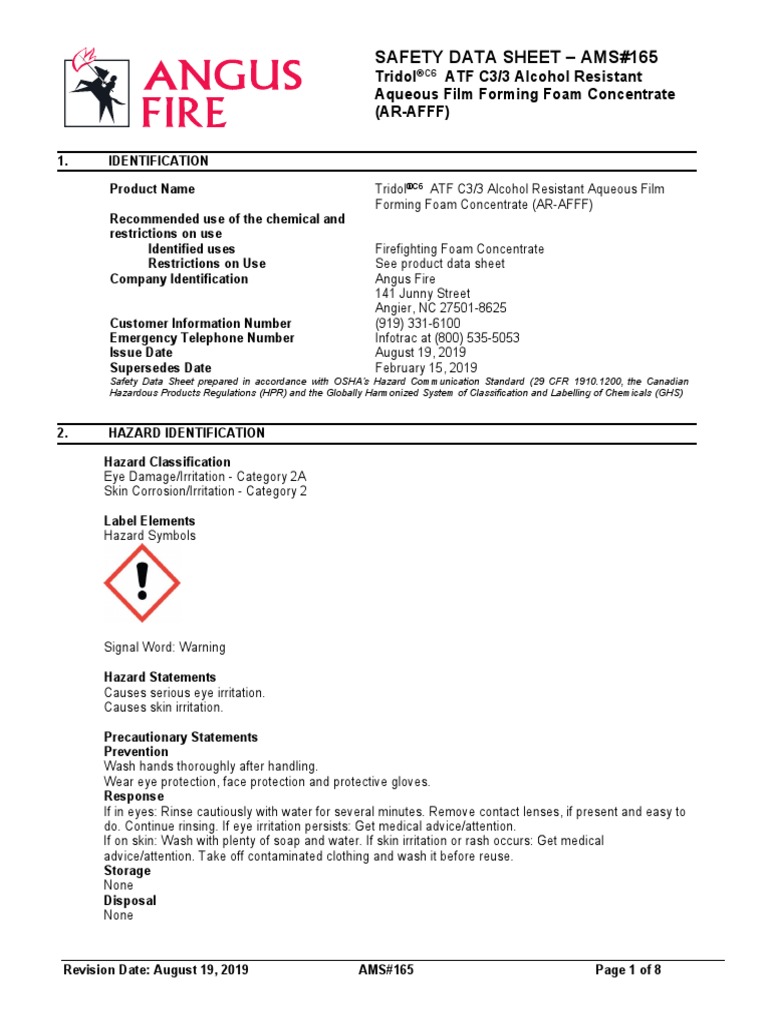 AMS165 Tridol C6 ATF C3 3 AR AFFF | PDF | Toxicity | Water