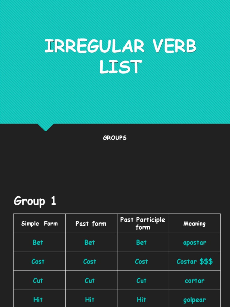 Irregular Verb List with Groups | PDF | Grammar | Semantic Units
