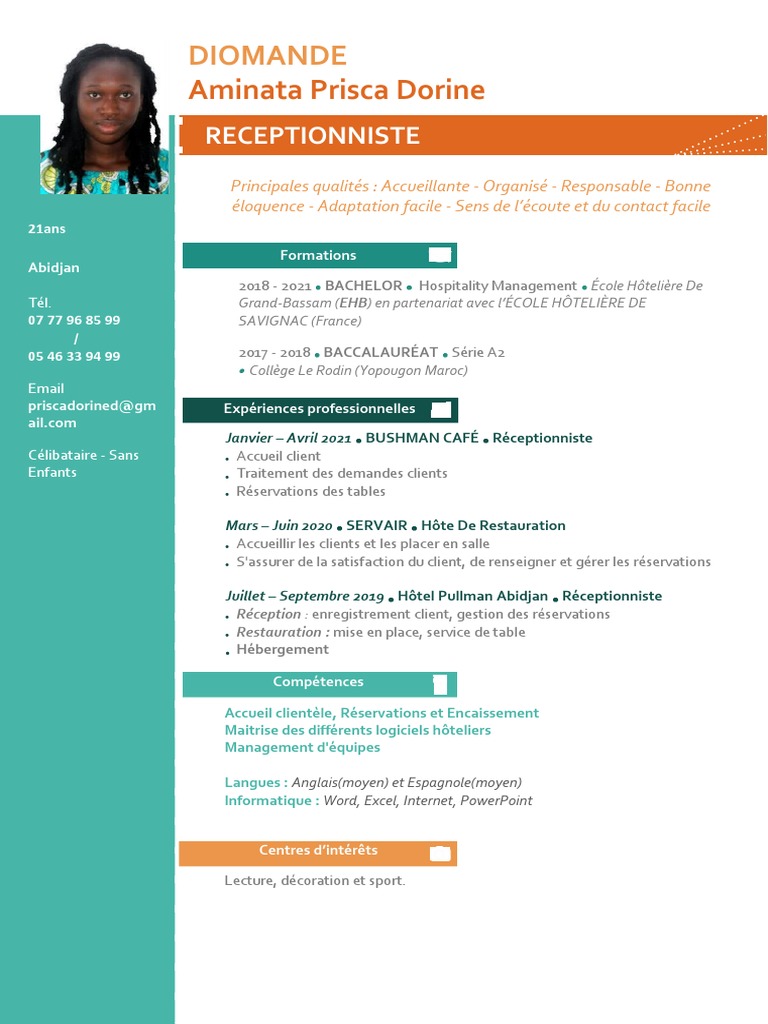Profil de Réceptionniste Polyvalente | PDF