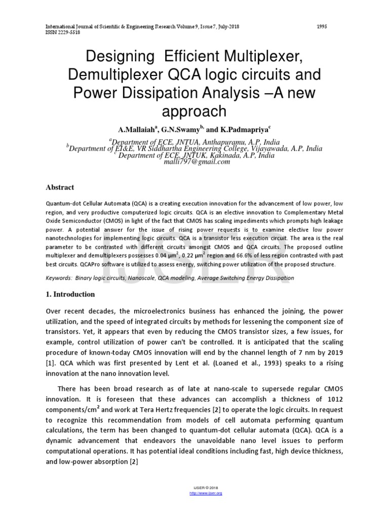 Designing Efficient Multiplexer Demultiplexer QCA Logic Circuits and ...