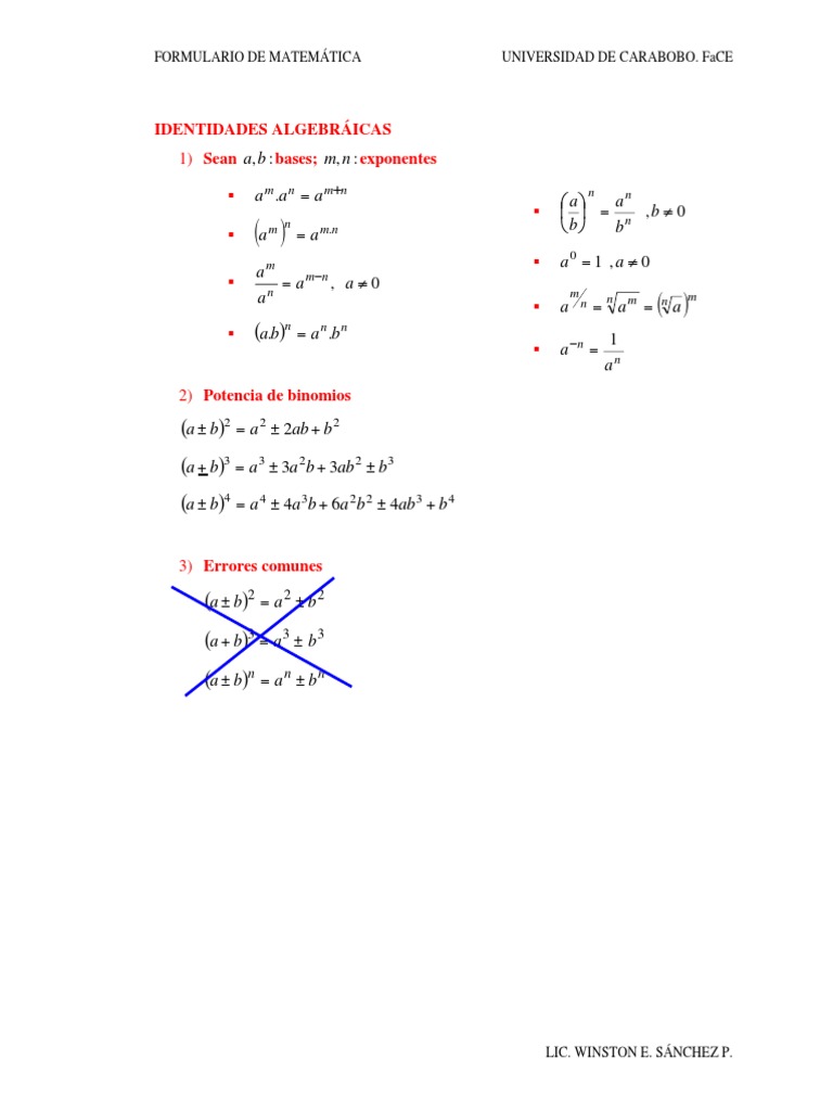 Formulario de Matemática | PDF | Funciones trigonométricas | Matemáticas