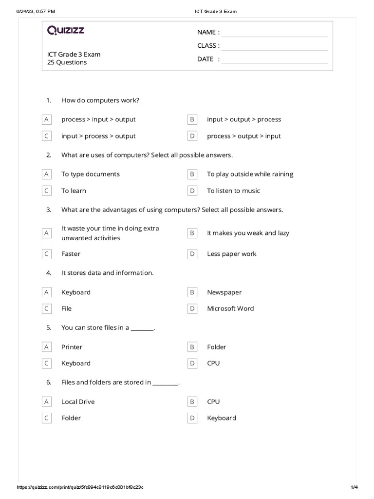 ICT Grade 3 Exam | PDF | Input/Output | Computer File