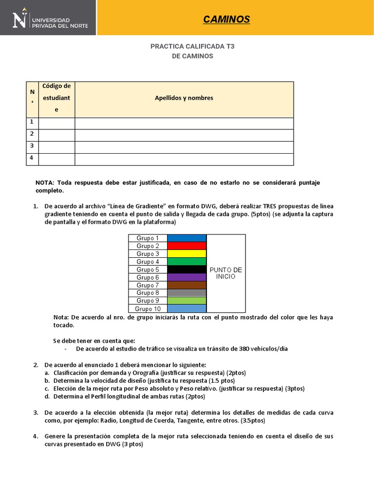 Examen Práctica Calificada T3 Caminos | PDF