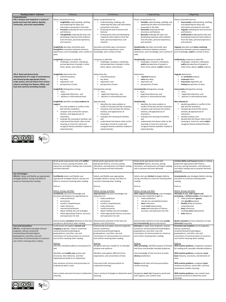 Reading Rubric Grade5 2013 | PDF | Reading Comprehension | Neuroscience