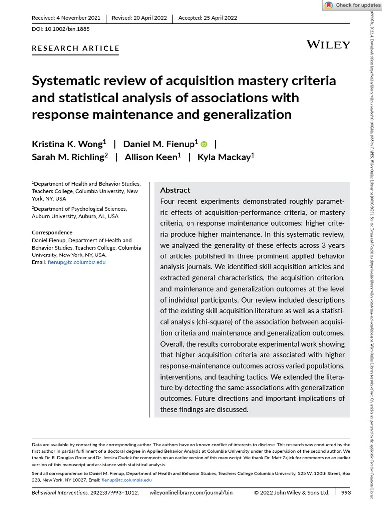 Mastery Criteria Impact on Behavior Maintenance | PDF | Errors And ...