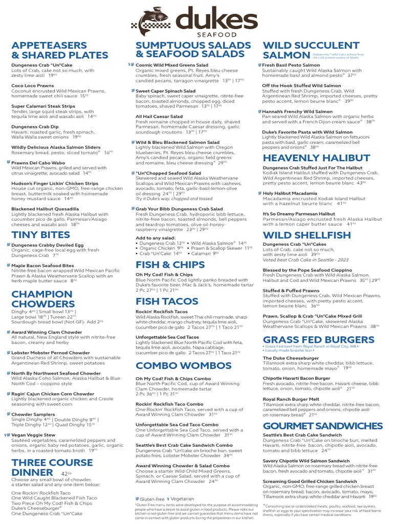 Duke's Seafood Menu Highlights | PDF | Rose | Salad