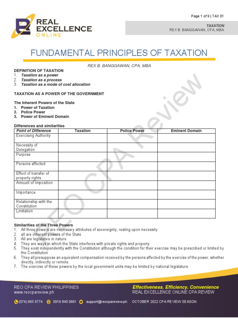 H01 - Principles of Taxation | PDF | Taxes | Double Taxation