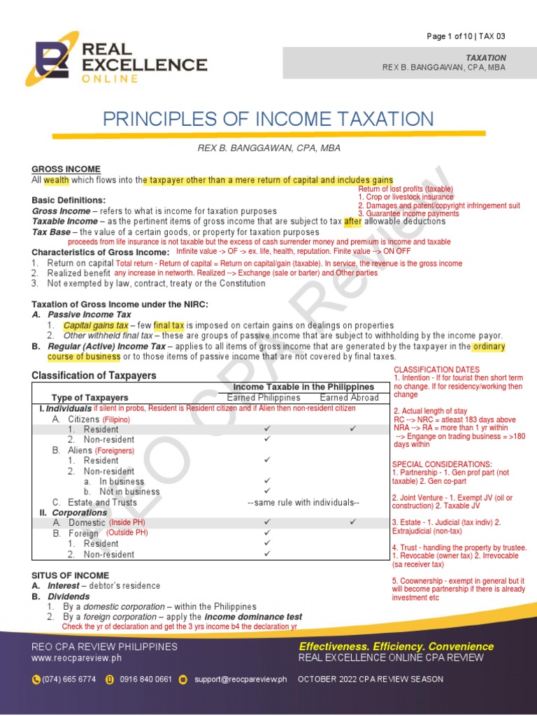 H03 - Principles of Income Taxation | PDF | Gross Income | Taxes