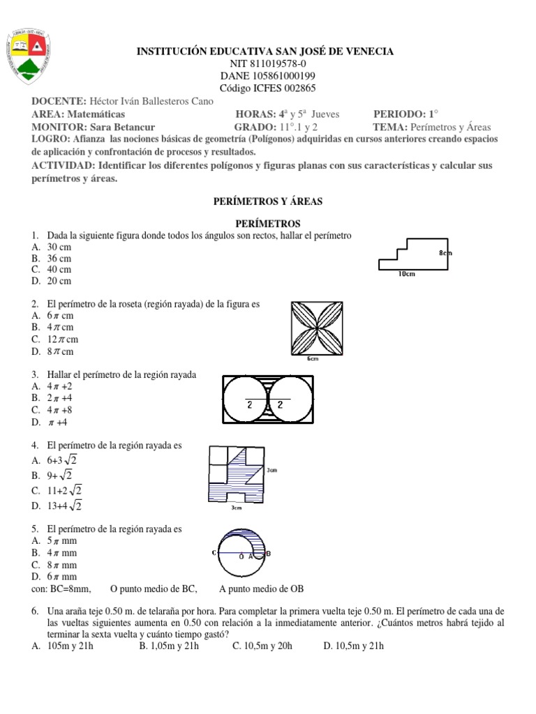 Perimetro y Areas-11°-2020 | PDF | Rectángulo | Distancia