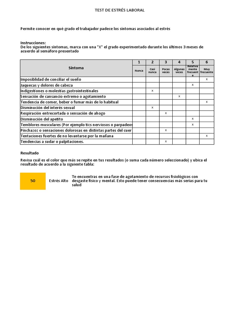 Test de Estrés Laboral Adan | PDF | Estrés (biología) | Enfermedades y ...
