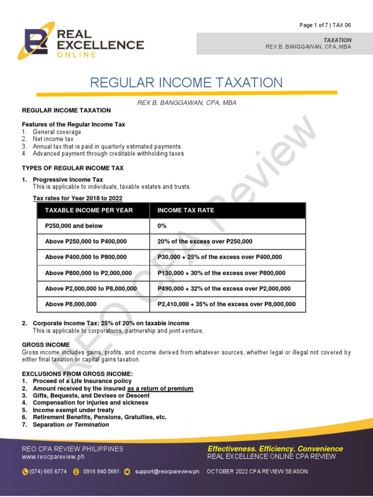 H06 - Regular Income Taxation | PDF | Cost Of Living | Taxes