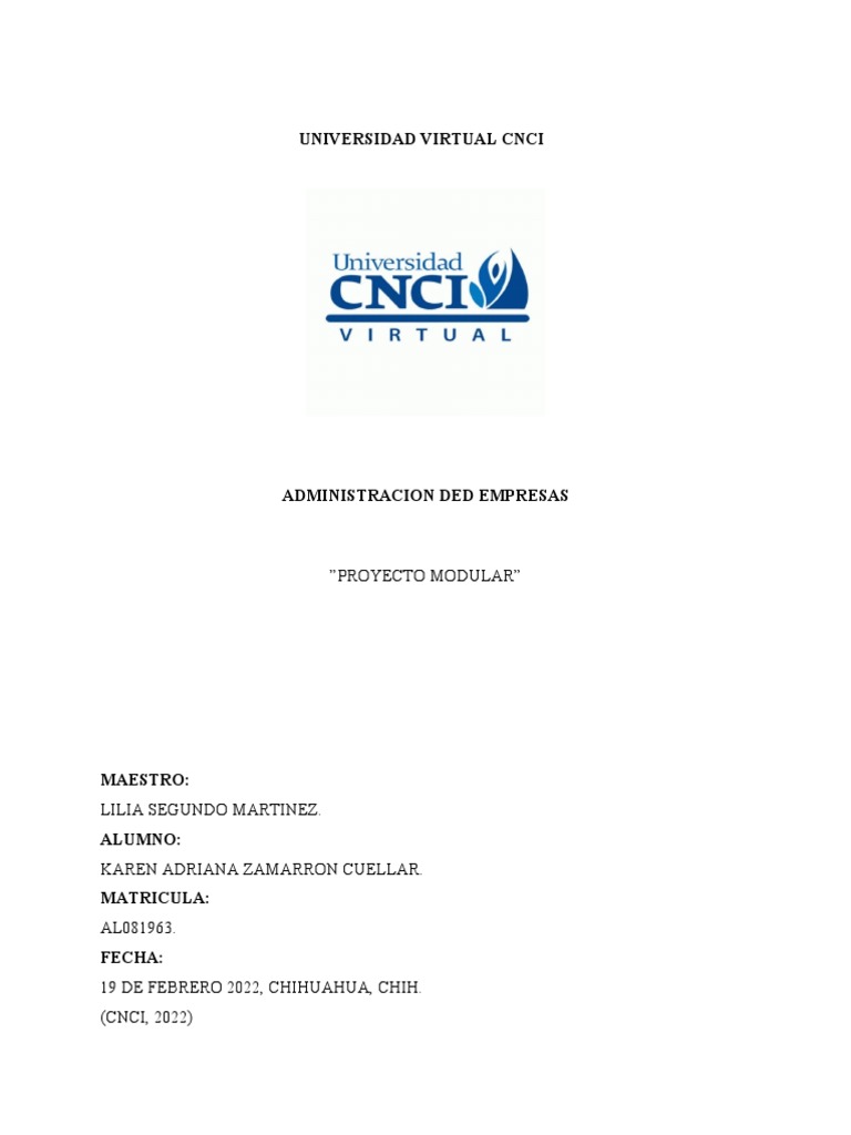 Universidad Virtual Cnci, Proyecto Modular. | PDF