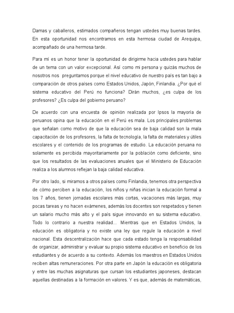 Discurso Sobre La Educación Pdf Perú Enseñando