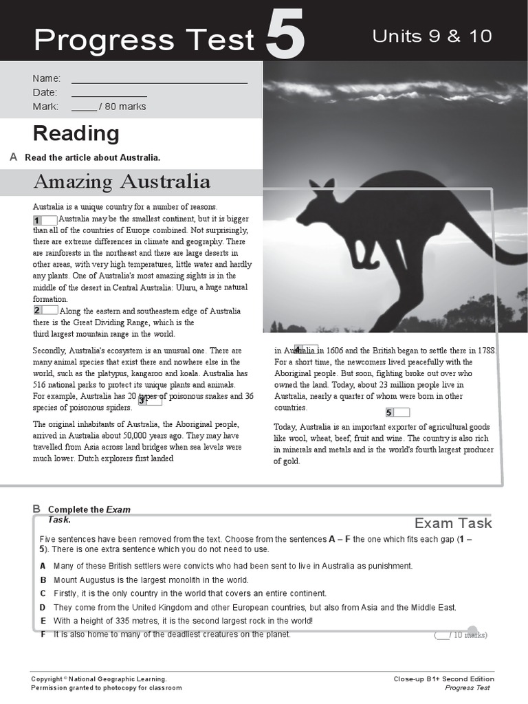 B1+ Editable Progress Test 5 | PDF | Australia | Employment