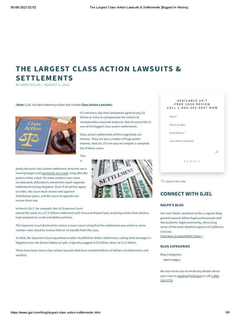 Largest Class Action Lawsuits Overview | PDF | Bank Of America | Class ...