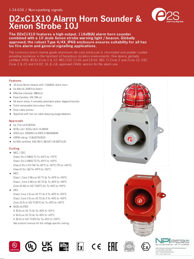 E2S- D2xC1X10; Alarm Horn & Xenon Strobe(Datasheet) | PDF