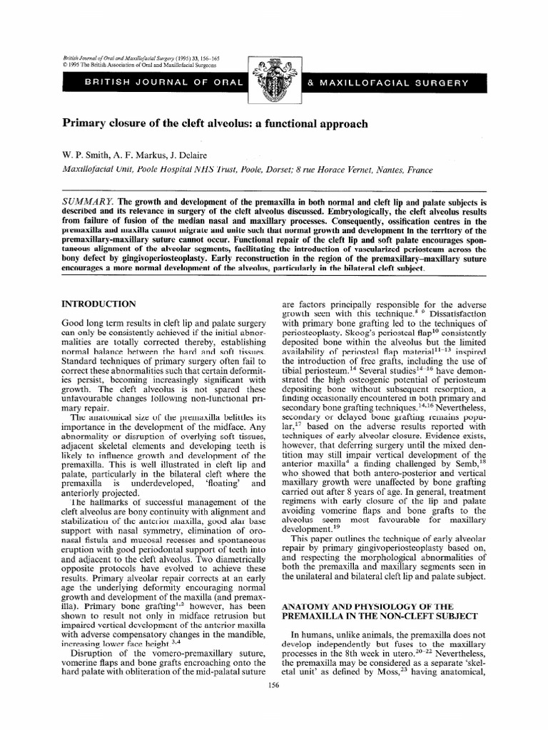 Primary Closure of The Cleft Alveolus. A Functional Approach | PDF | Human Head And Neck | Face