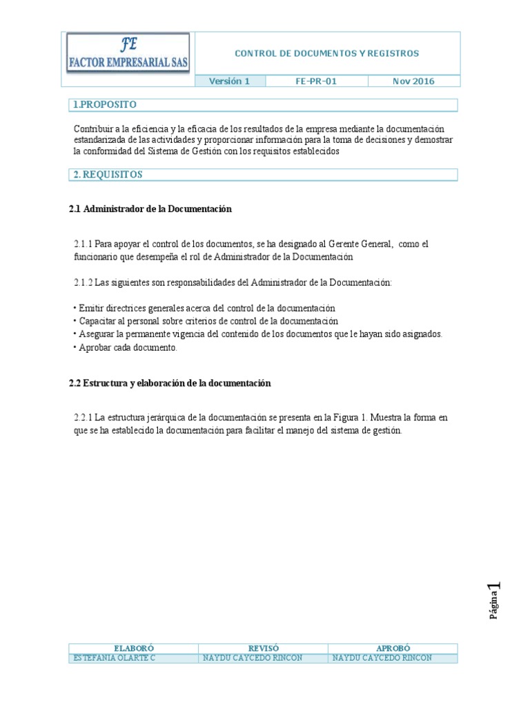 Fe-Pr-01 Procedimiento Control de La Documentacion y Registros | PDF