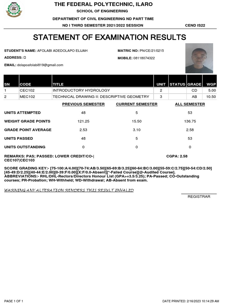 Statement of Result | PDF