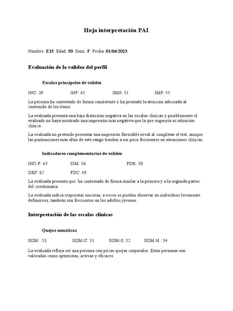 Px-Hoja Interpretación PAI | PDF | Ansiedad | Manía