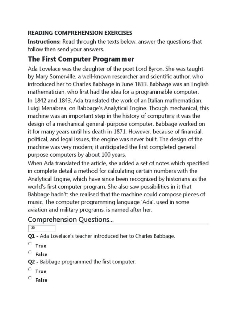 Reading Comprehension Stat3 Exercise2 | PDF | Computing