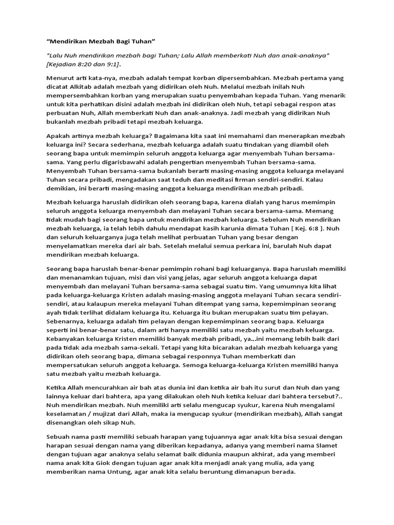 Mendirikan Mezbah Bagi Tuhan | PDF | Karier & Perkembangan ...
