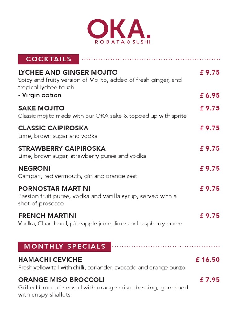 Oka Restaurant Menu and Prices | PDF | Sushi | Sauce
