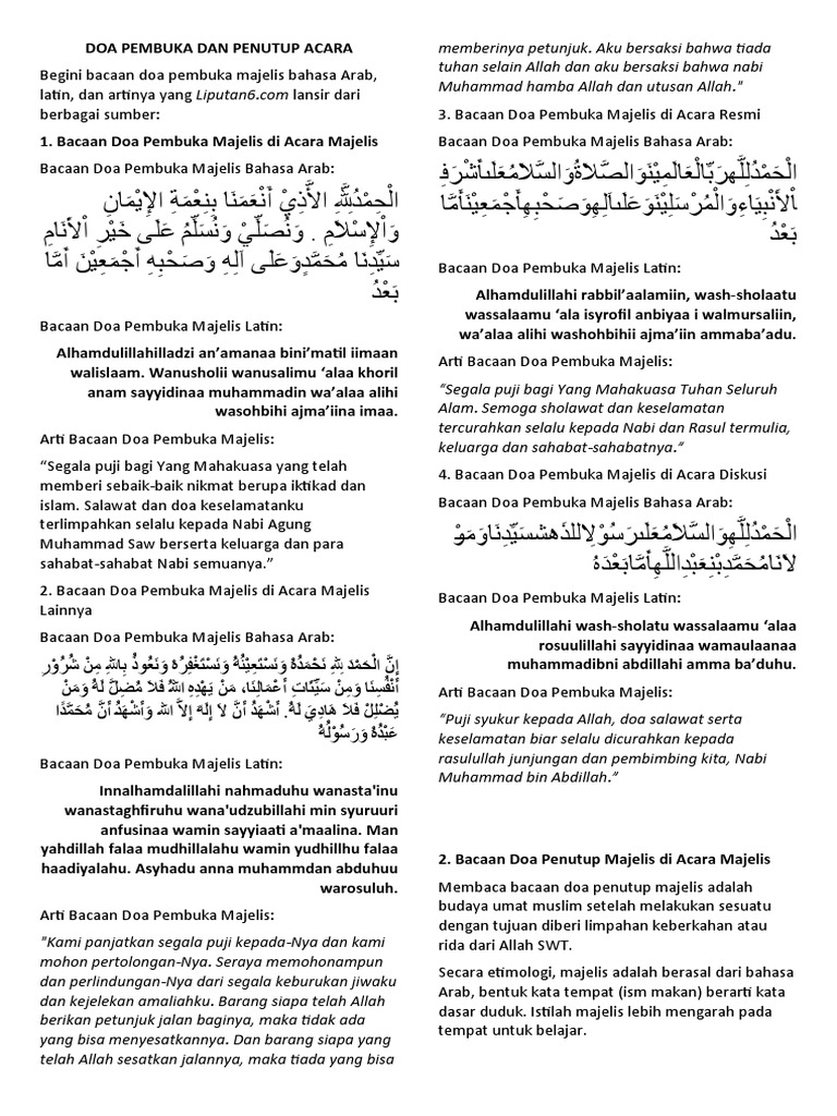 Doa Pembuka Dan Penutup Acara 4 | PDF | Agama & Spiritualitas