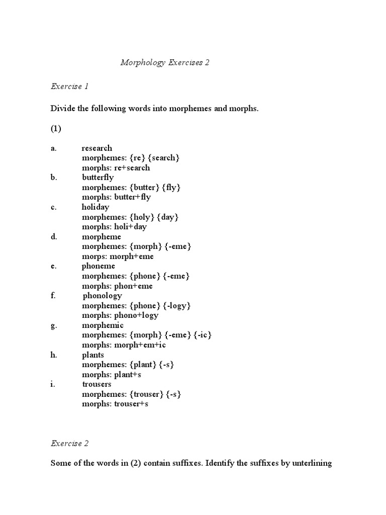 Morphology Exercises 2 A | PDF