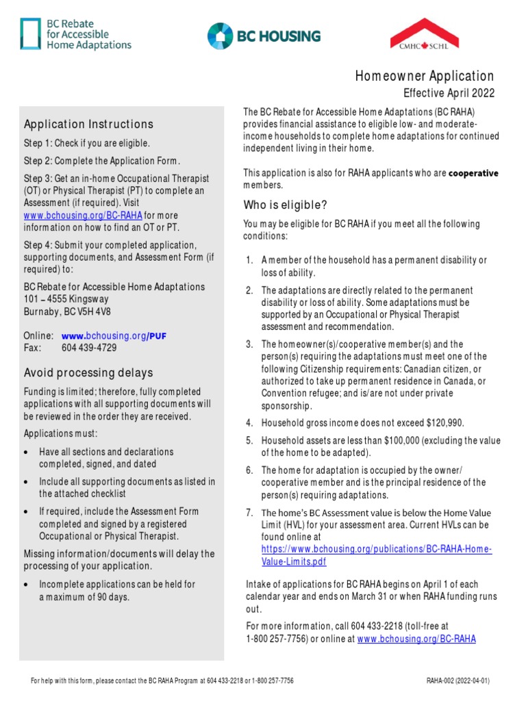 BC RAHA Homeowners Application | PDF | Shower | Bathroom