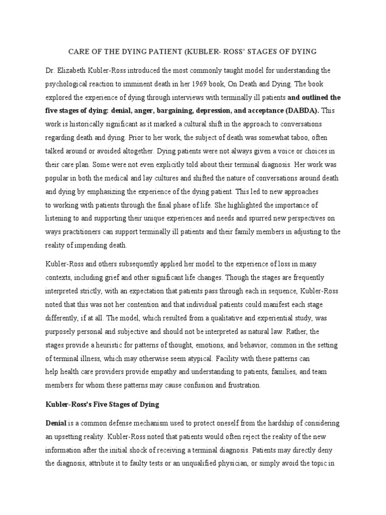 Care of The Dying Patient | PDF | Grief | Terminal Illness