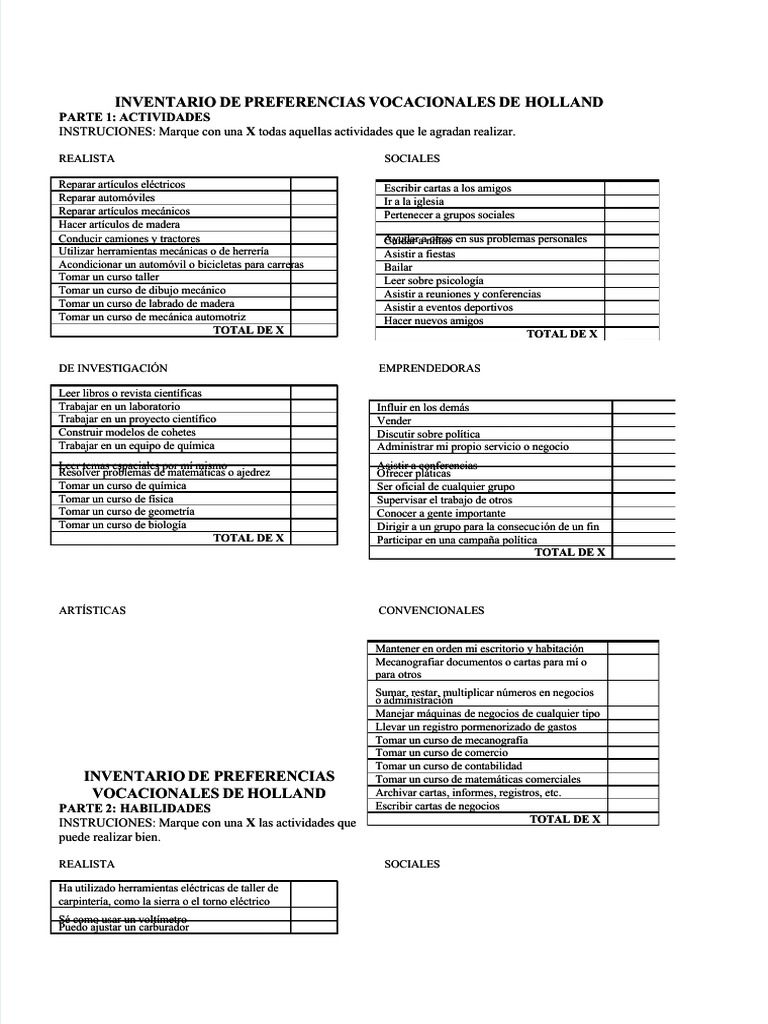 Test de Holland Inventario de Preferencias Vocacionales | PDF
