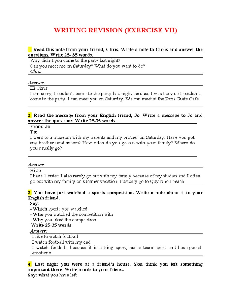 Writing Revision (Exercise Vii) | PDF