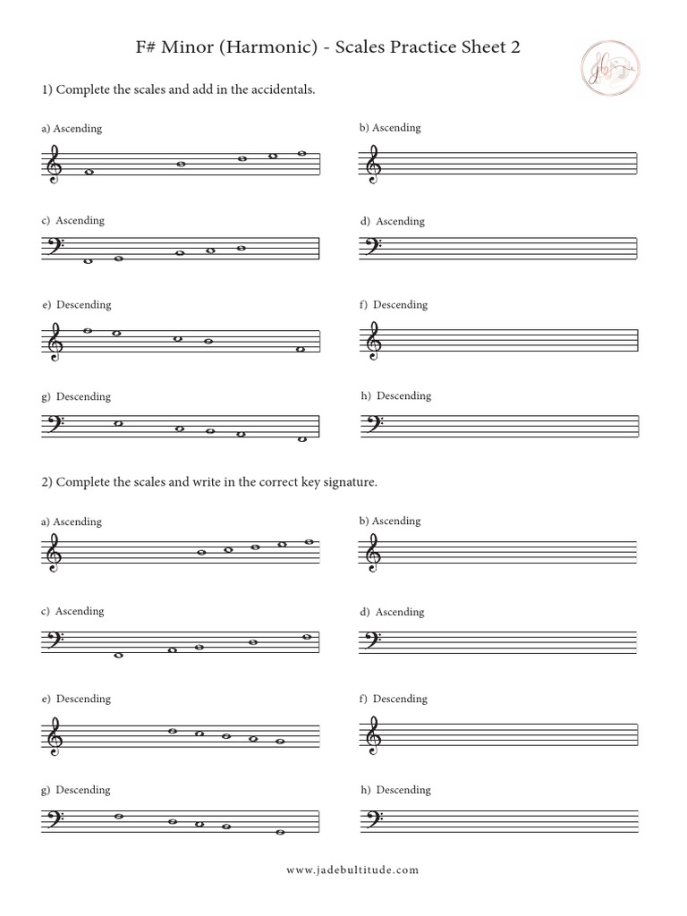 F# Minor (Harmonic) Scale Practice Sheet 2 | PDF