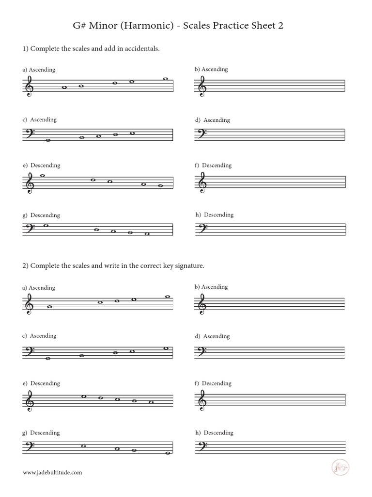 G# Minor (Harmonic) Scale Practice Sheet 2 | PDF