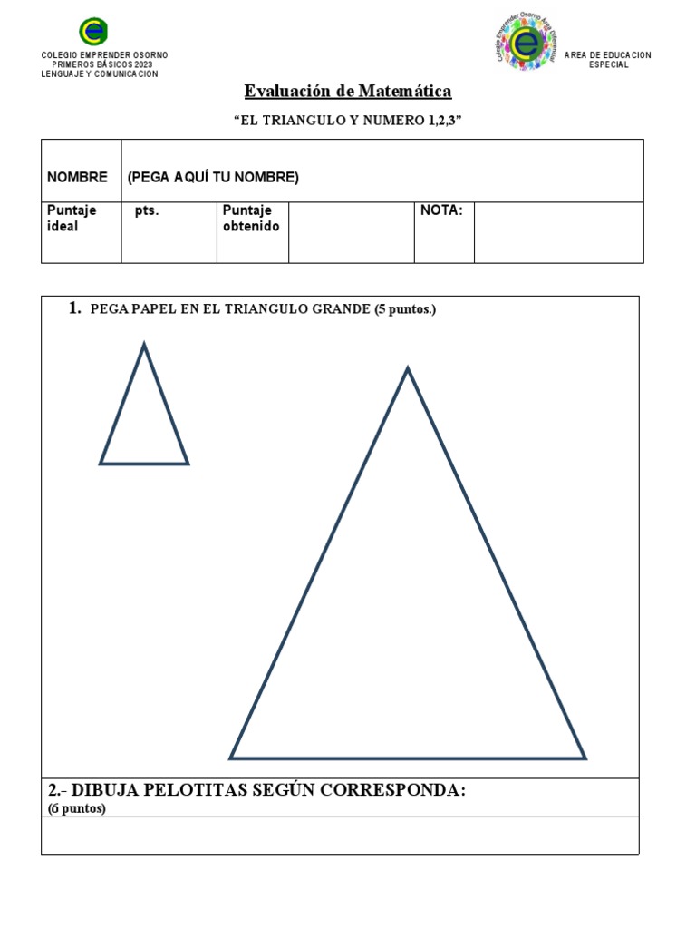 Evaluacion Matematica Triangulo Y, Numero 1,2,3, Neep 1 Basico | PDF