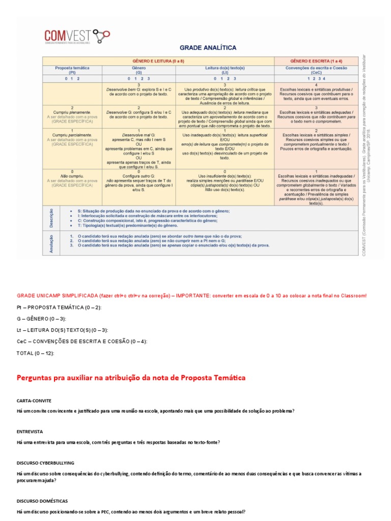 GRADE UNICAMP - Oficial e Simplificada | PDF | Carreira e Crescimento
