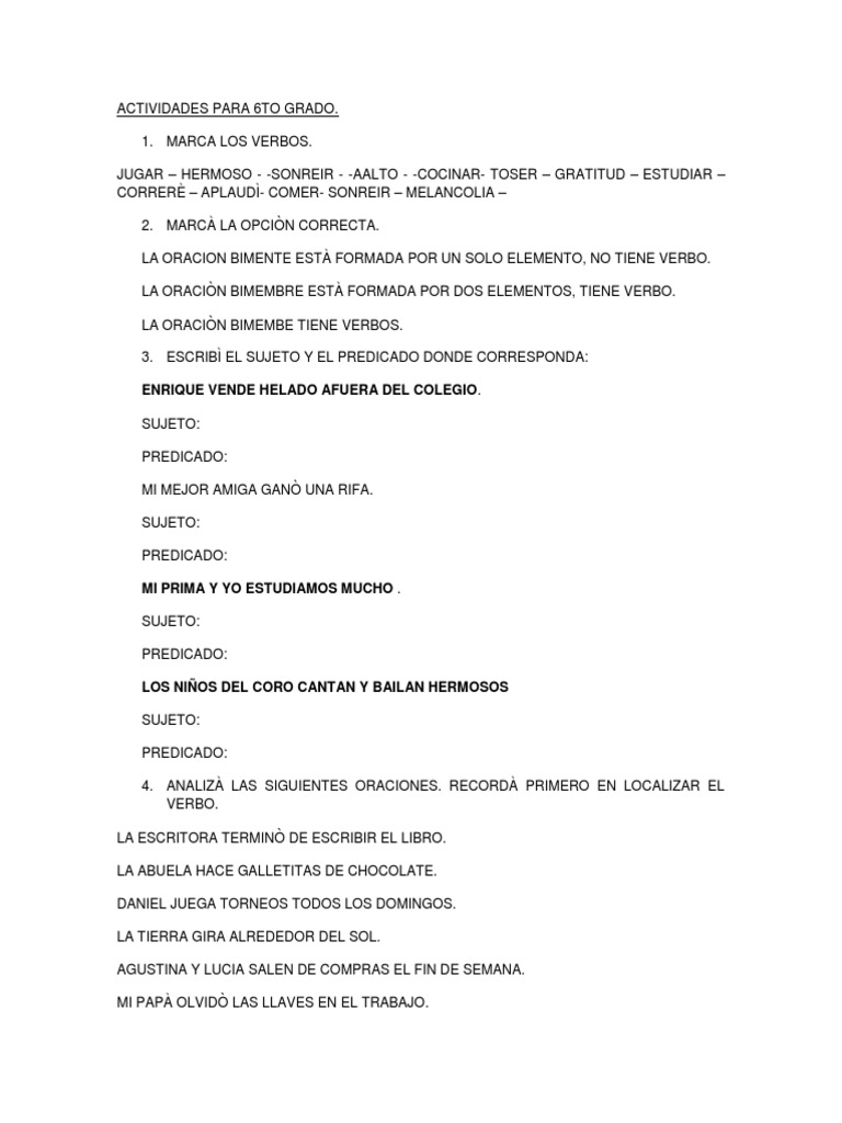 Actividades para 6to Grado | PDF