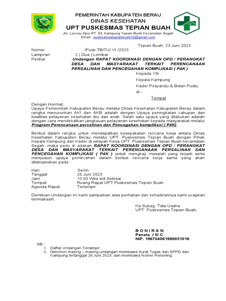 Surat Undangan Rapat P4k Pdf