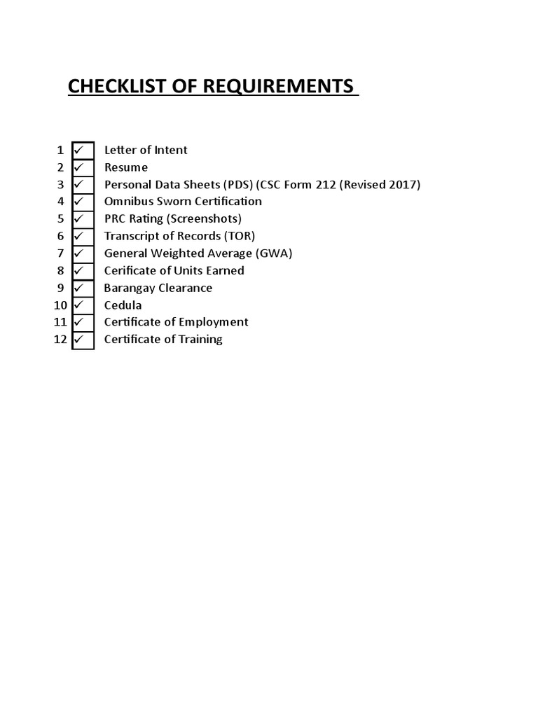 Checklist of Requirements | PDF