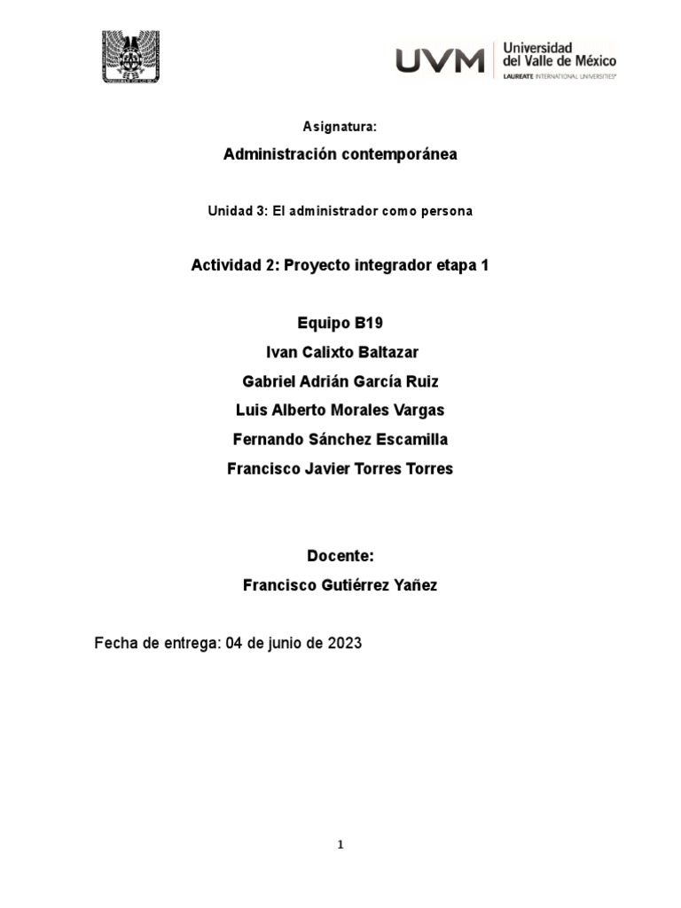 Actividad 2 Proyecto Integrador Etapa 1 | PDF | Liderazgo | Corporación multinacional