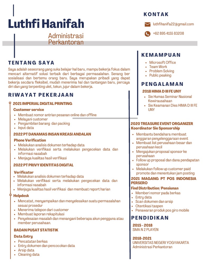 Profil Luthfi Hanifah: Administrasi & Keahlian | PDF