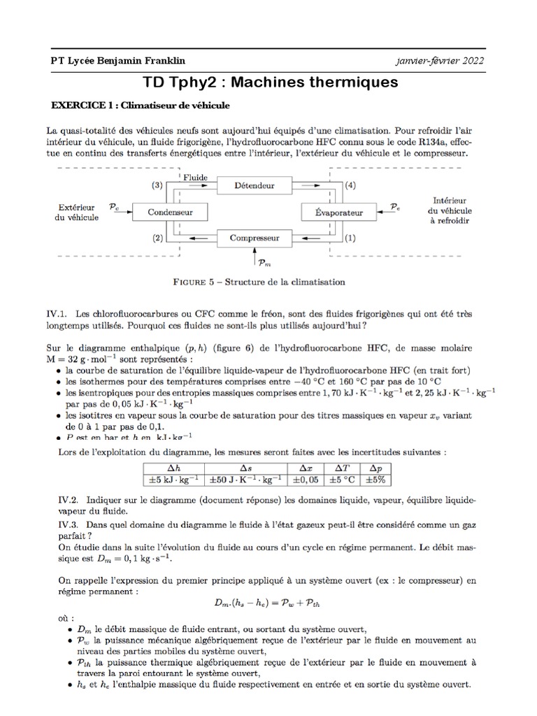 Exercices sur les Machines Thermiques | PDF | Humidité | Transfert ...