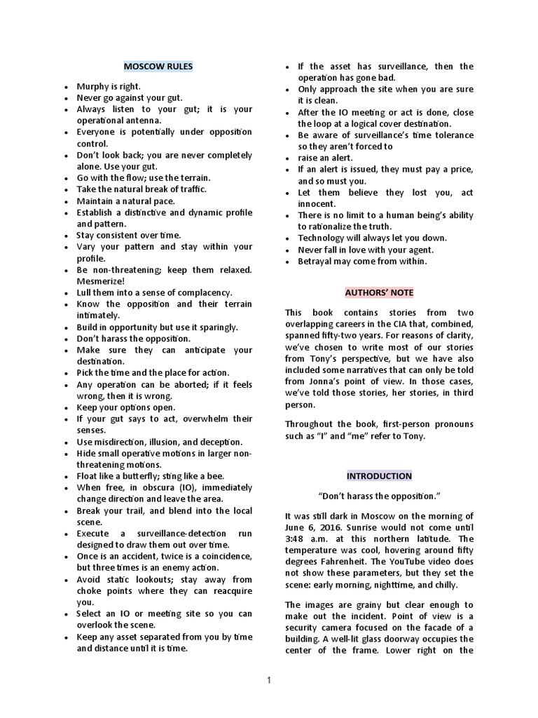The Moscow Rules | PDF | Espionage | Military Intelligence Collection
