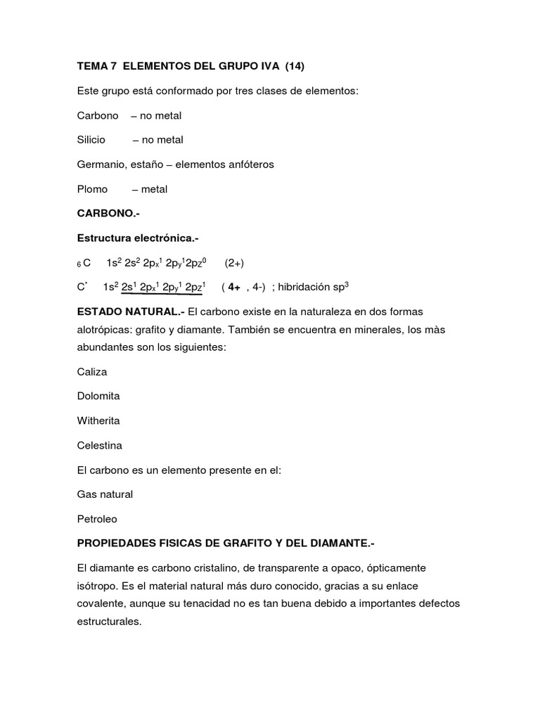 Tema 7 Elementos Del Grupo Iva | PDF | Carbón | Grafito