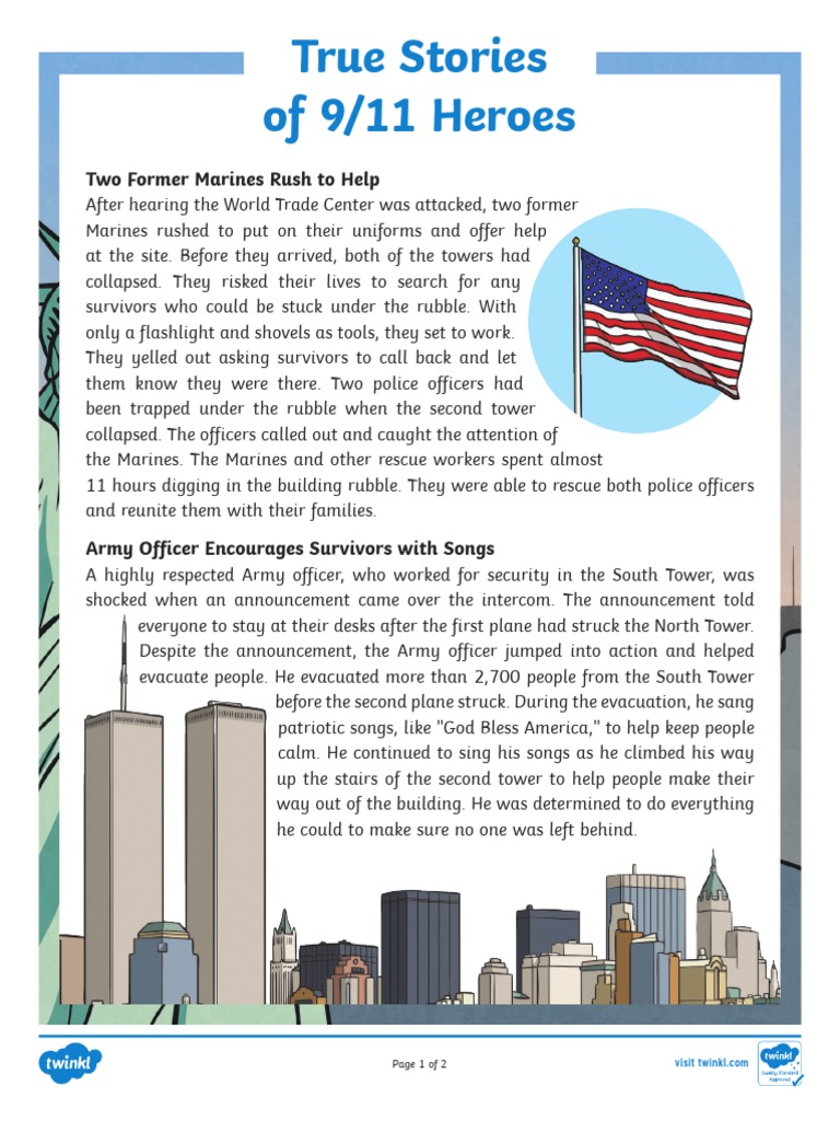 Fifth Grade True Stories of 911 Heroes Reading Comprehension Activity ...