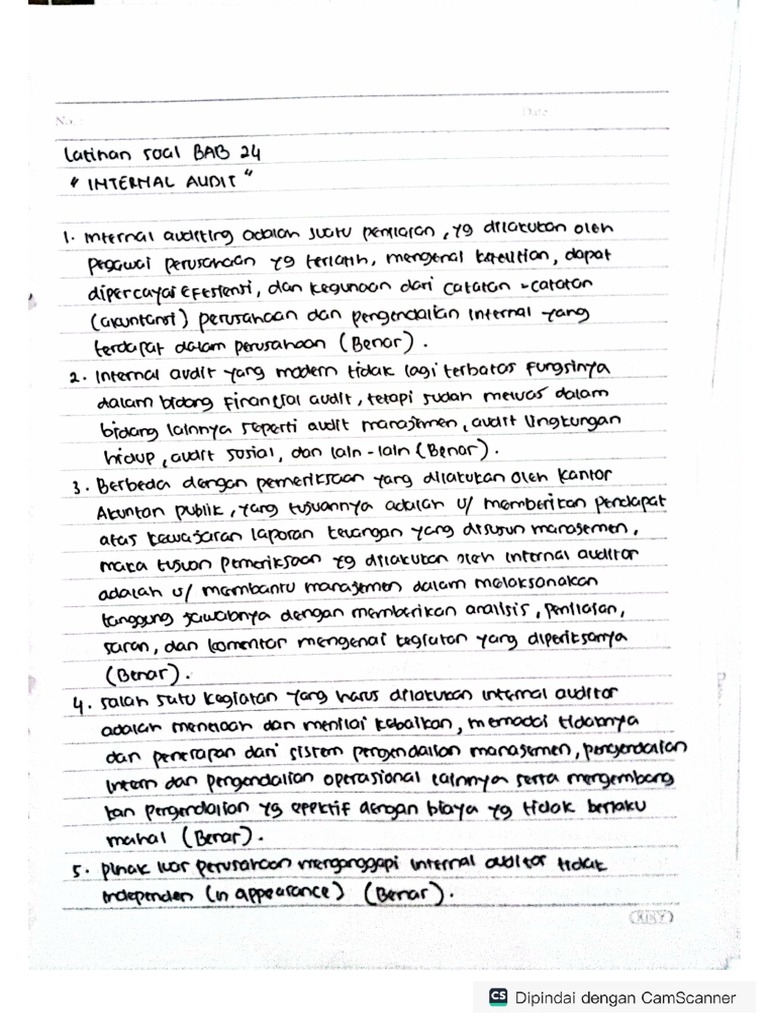 Ahmad Muhlis - 105731105220 - Latihan Soal BAB 24 Internal Audit | PDF