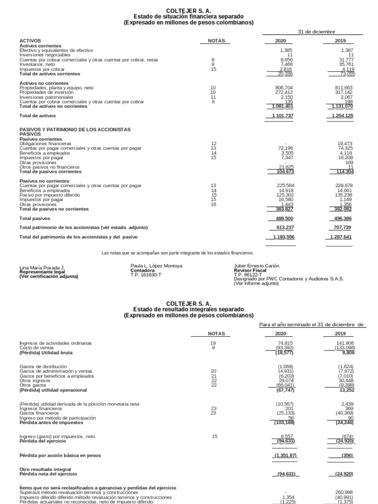 Estados Financieros 2020 | PDF | Economias | Dinero