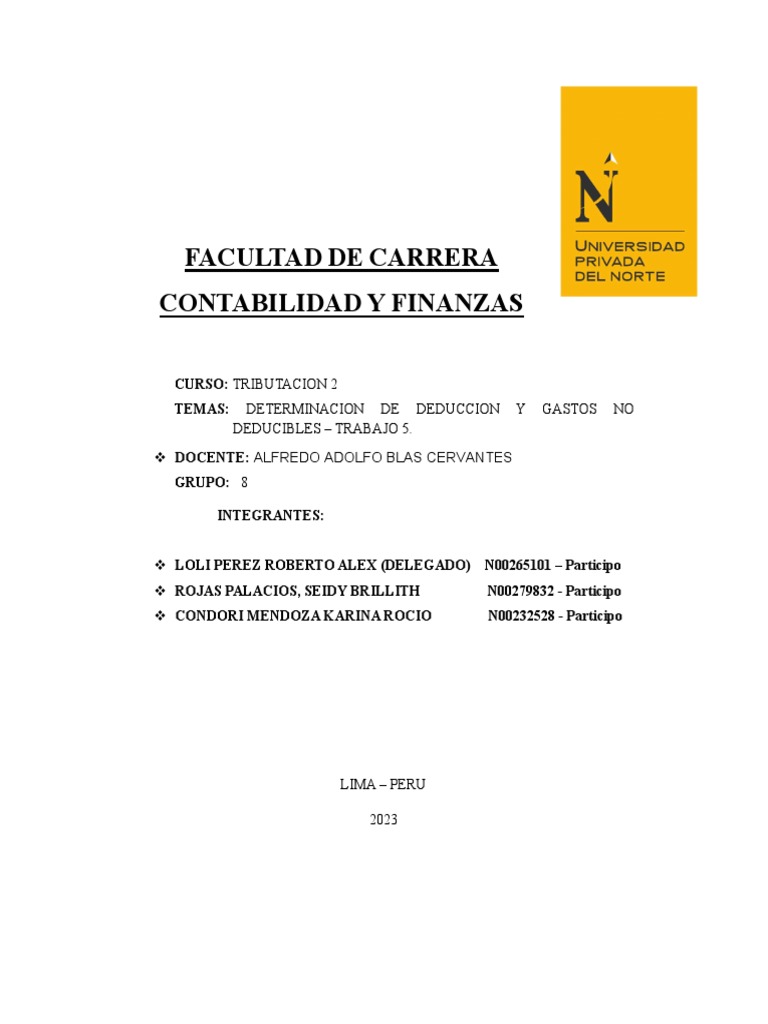 Determinacion de Deducibles y Gastos No Deduc | PDF | Impuesto sobre la ...